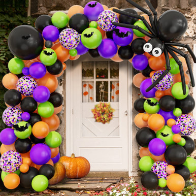 Halloween Balloon Garland Kit with Spider Bat Balloon Black Orange ...