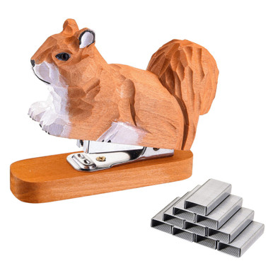Yoption Wooden Animal Stapler, Squirrel Desktop Stitcher Handmade Wood ...