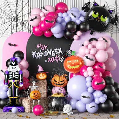 Halloween Balloons Garland Arch Kit, Macaron Pink Purple Balloons with ...