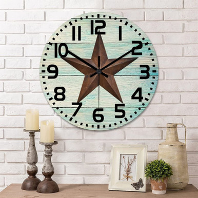 Tollyee Rustic Farmhouse Wall Clock Western Texas Star Antique Retro ...