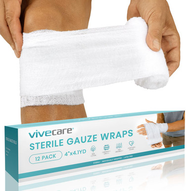 Vive Care XL Gauze Wrap Roll for Wounds (12 Count) Large Sterile Rolls ...