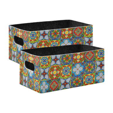 Emelivor Mexican Talavera Ceramic Tile Storage Basket Bins Set (2pcs ...