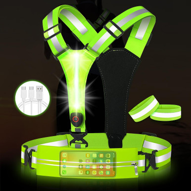 AKUSCON LED Reflective Running Vest Gear?USB Rechargeable Light Up ...