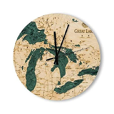 Great Lakes Wooden Wall Clock Nautical Battery Operated Clock Silent ...