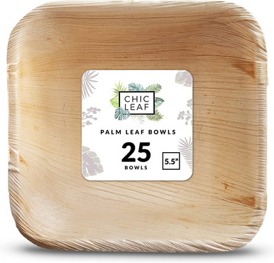 Chic Leaf Palm Leaf Bowls 5.5 Inch 16oz Disposable Bowls Square (25 pc ...