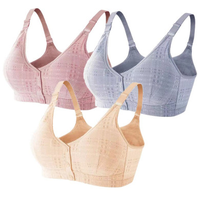Women's Pure Cotton Easy Front Snap Sports Padded Bra Wireless Post ...
