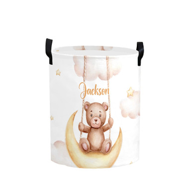 Watercolor Bear Moon Personalized Laundry Basket Hamper,Collapsible ...