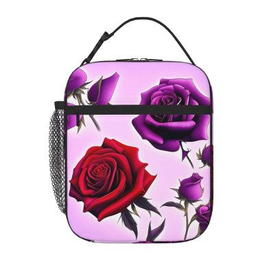 Red and purple roses Lunch bag Insulated Lunch Box for Women Men ...
