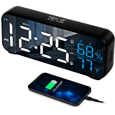 Digital Alarm Clock, Battery Powered LED Clock with USB Charging Port ...