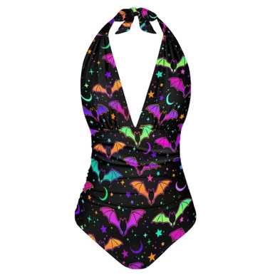 ZPINXIGN Gothic Bat One Piece Bathing Suit for Women Sexy V-Neck Halter ...