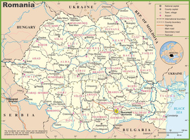 Gifts Delight Laminated 32x24 Poster: Romania Political map ...