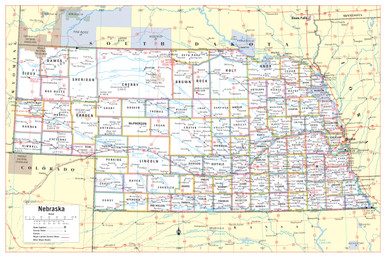Cool Owl Maps Nebraska State Wall Map Poster Rolled 36"Wx24"H (paper ...