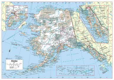 Cool Owl Maps Alaska State Wall Map Poster Large Print Rolled 34W"Hx24 ...
