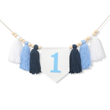 HGFC Blue Tassel High Chair Banner - Wood Bead Tassel 1st Birthday ...