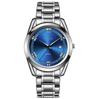 Taxau Men's Watches Large Dial Silver Band Dress Watch for Men Blue ...
