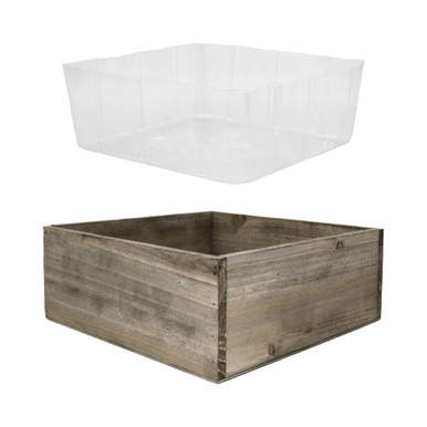 CYS EXCEL Wood Square Planter Box with Removable Plastic Liner (H:4 ...