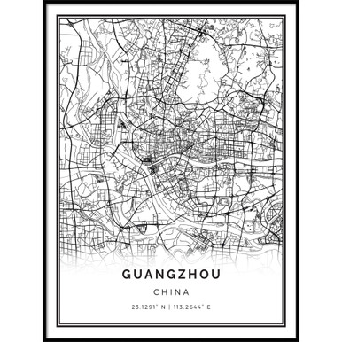 Squareious Guangzhou map Poster Print | Modern Black and White Wall Art ...
