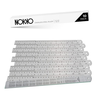 NOKKO Stainless Steel Ruler 10-Pack - Measuring Set of 12-Inch/30cm ...