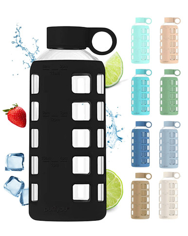 purifyou Premium 40/32 / 22/12 oz Glass Water Bottles with Volume ...