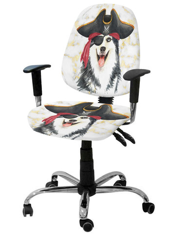 Office Chair Cover, Funny Husky Dog with Black Hat Animal Pattern ...