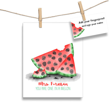Personalized Teacher Appreciation Thumbprint Watermelon, One in a MELON ...