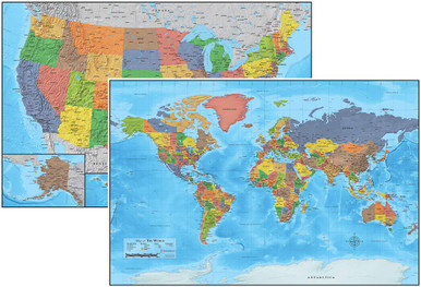 Laminated United States USA And World Map Poster. 24X36 Detailed 3d ...