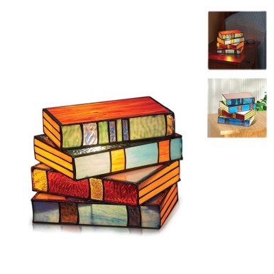 BAOEND Stained Glass Stacked Books Lamp, Reading Nook Lighting Vintage ...