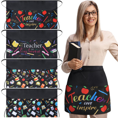4 Pieces Waist Apron for Teachers with 3 Pockets Waterproof Half Aprons ...