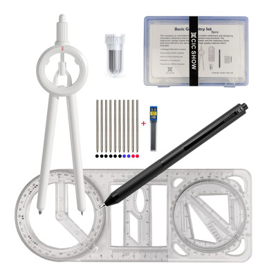 Geometry Set, 5 Piece Set (Includes Creative Math Compass, Multi ...