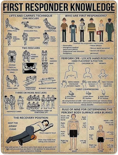 First Responder Knowledge Metal Tin Signs First Aid Tips Guide Posters ...