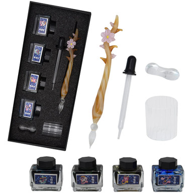 SIPLIV Glass Dip Pen Ink Set Calligraphy Dip Pens Crystal Flower Dip ...