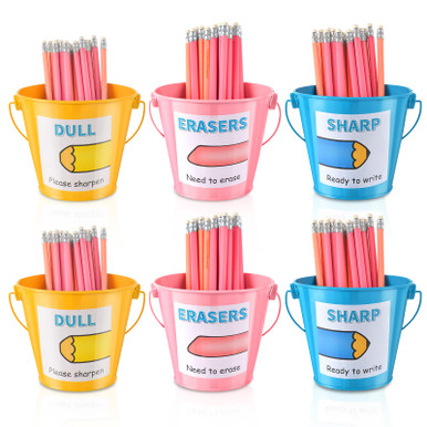 6 Pack Pencil Buckets for Classroom Metal Pencil Holders Colored Metal ...