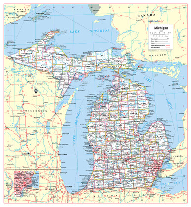Cool Owl Maps Michigan Wall Map Large Print Poster Laminated ...