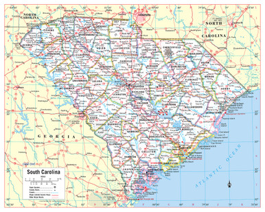 Cool Owl Maps South Carolina State Wall Map Poster Large Print Rolled ...
