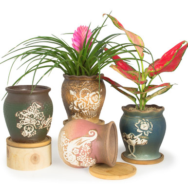 ARTKETTY 4 Inch Ceramic Plant Pots with Drainage Hole Set of 4, Vintage ...