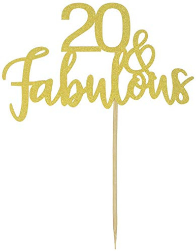 20 & Fabulous Cake Topper -Gold Glitter Hello 20 - Happy 20 Birthday ...