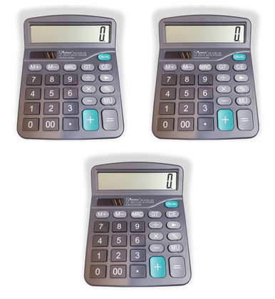Set of 3-12 Digit Solar or Battery Dual Power Desktop Calculator Large ...