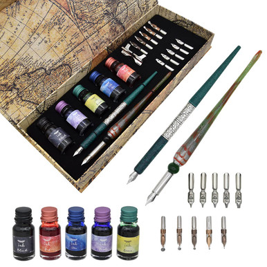 SIPLIV Calligraphy Dip Pen Set Glass Dip Pen and Handcrafted Wooden Dip ...