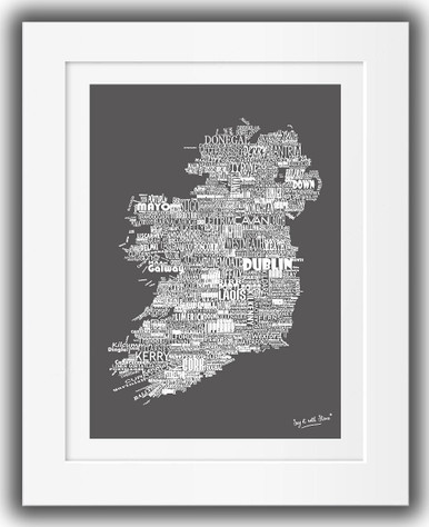 Christmas Gifts - A3 Gray Ireland Double-Sided Modern Map - Shaped out ...