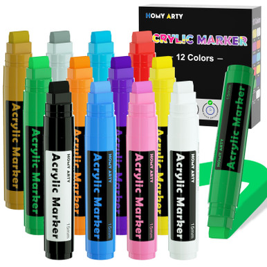 HOMY ARTY Acrylic Paint Markers - 12 Colors x 15mm Jumbo Tip ...