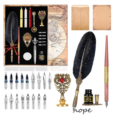 AIYNC Quill Pen Ink Set,Includes Feather Pen and wooden dip pen, Ink,17 ...