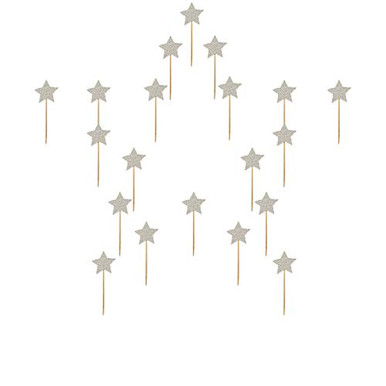 50pcs Cupcake Topper silver star Cupcake Toppers Wedding Bamboo Fruit ...