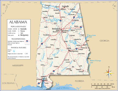 Wall Art Impressions 24x18in The detailed map of Alabama with ...