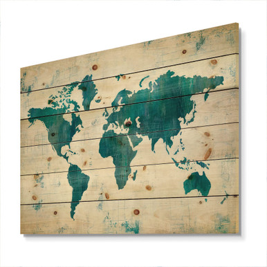DesignQ Discover The World Map In Blue Traditional Wood Wall Decor ...