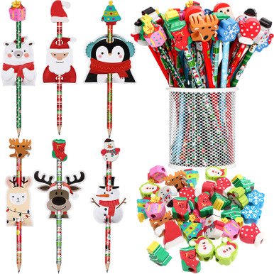 Tenceur 360 Pcs Christmas Pencils with Erasers Toppers and Christmas ...