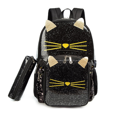 Meetbelify Cute Cat Backpack for Girls Sequin Backpack Set Kids School ...