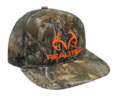 Realtree Flat Bill Logo Mesh Camo Cap Hat - RT Edge Blaze Orange Logo ...