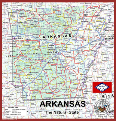 Arkansas USA State Poster Map - 23.9 x 25 Inches - Paper Laminated ...