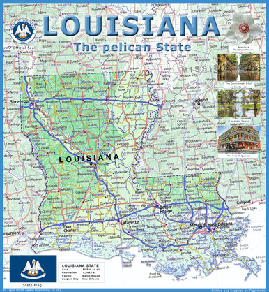 Louisiana Physical Poster Map - 24 x 24 inches - Paper Laminated ...