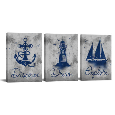 Conipit Nautical Wall Art Navy Blue Ocean Theme Canvas Picture ...